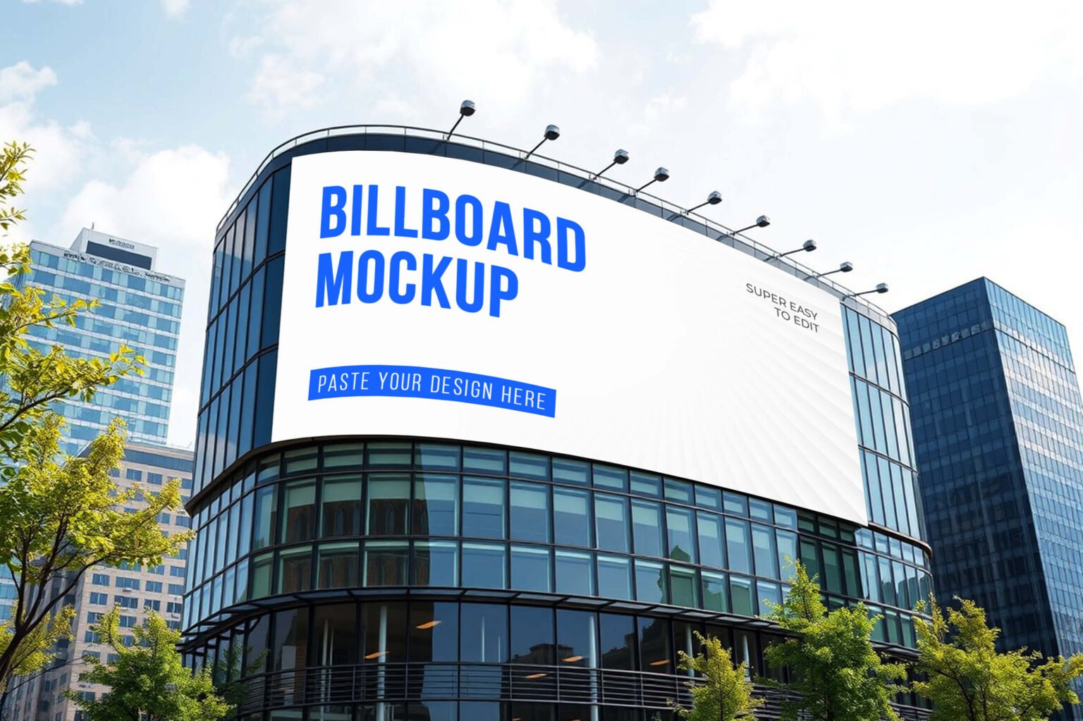 Free Curve Billboard Mockup On A Building PSD